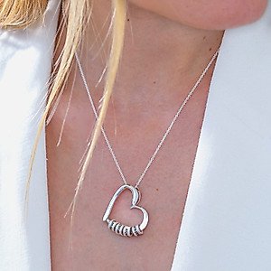 MYKA - Personalized Heart Shape Necklace with Engraved Beads for Women, Custom Inscribed Names, Optional Diamond Stone, Dainty Fashion Jewelry for Mom, Grandma for Mother's Day