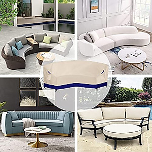 DUSTYPROTE Curved Sofa Cover,Outdoor Couch Cover 600D，Outdoor Sectional Covers Waterproof 150" L(Back)/112" L(Front) x 36" D x 38" H, Khaki with Dark Blue