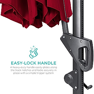 Best Choice Products 10ft Solar LED Cantilever Patio Umbrella, 360-Degree Rotation Hanging Offset Market Outdoor Sun Shade for Backyard, Deck, Poolside w/Lights, Easy Tilt, Cross Base - Burgundy