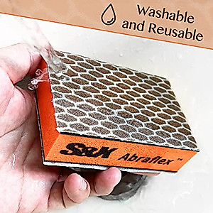S&X Sanding Sponge Set 6-Pack of Hook and Loop Sandpaper Interchangeable 6 Assorted Grits - Wet and Dry, Anti-Clogging, Durable (6)