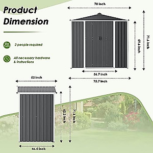 SUNCROWN Outdoor Backyard Garden Storage Shed 4X6 FT Yard Storage Tool with Sliding Door for Lawn Equipment Garden Backyard - Grey
