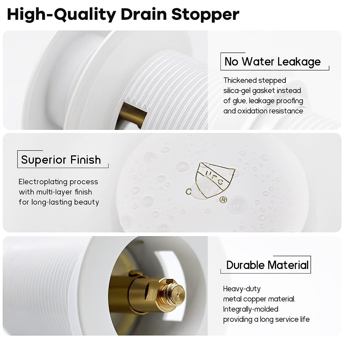 FerdY Pop-up Drain for Freestanding Bathtub, White Finish, cUPC Certification, Freestanding Bathtub Drain Stopper