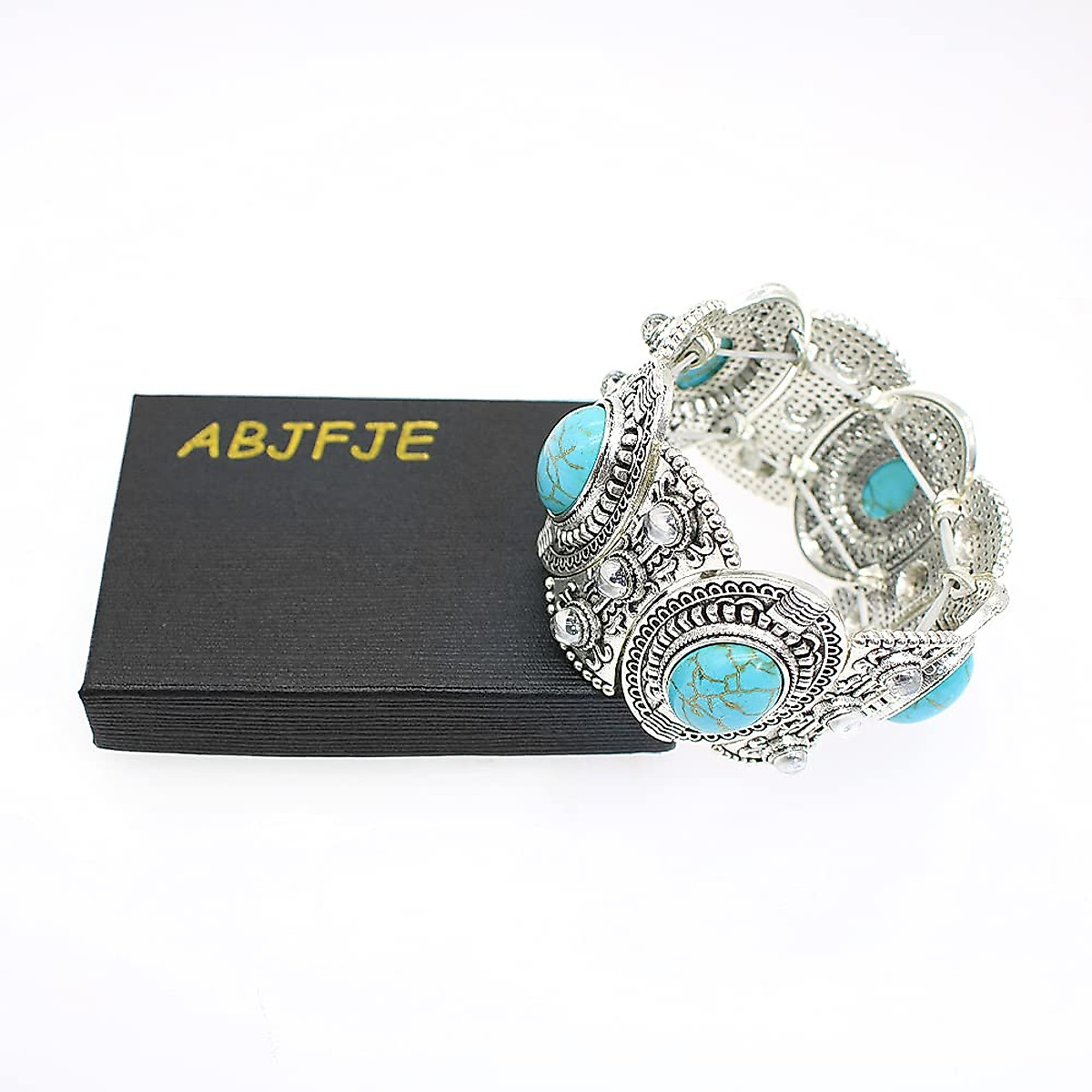 ABJFJE Fashion Imitation Turquoise Elastic Strands Bracelet Retro Bohemian Charm Statement Beaded Handmade Bracelet for Women Costume Jewelry