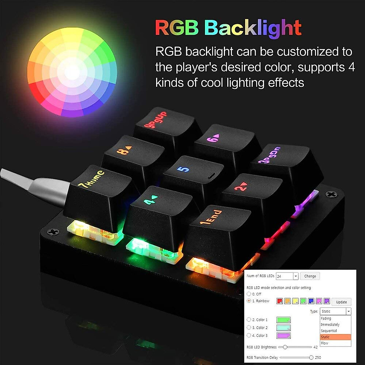 Macro Keypad 9 Keys Mechanical Keyboard Mini One Handed RGB Backlit Portable Programmable Single-Handed Gaming Keypad for OSU Electric Contest Game PC Laptop MAC Win Geeker Outemu