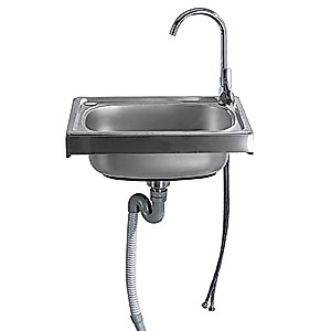 Mini Wall Hanging Sink Station,Stainless Steel Kitchen Washing Station, Utility Laundry Portable Single Bowl Hand washing Basin ,with Stand and Hot cold Tap,for Garage, Garden, Kitchen, RV ( Size : 52