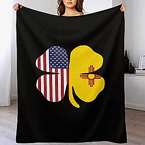 American New Mexico State Flag Shamrock Throw Blanket for Couch Bed Flannel Lap Blanket Lightweight Cozy Plush Blanket for All Seasons 50"x70"