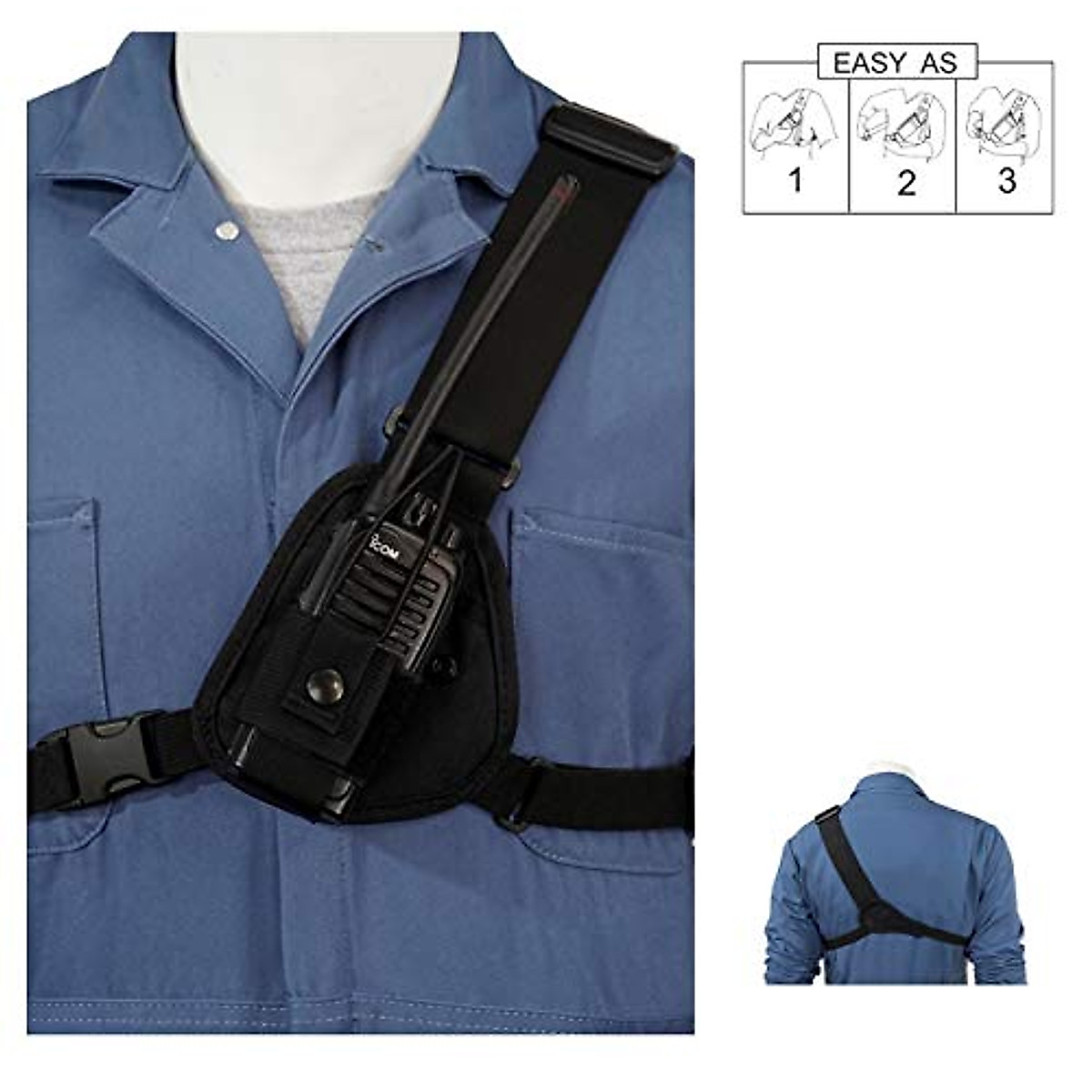 RCH-103 Radio Chest Harness Shoulder Radio Holster Chest Pack an Adjustable Depth Radio Pouch for Small Motorola Talk About Two-Way Radios and Walkie Talkies. Made in USA by Holsterguy.