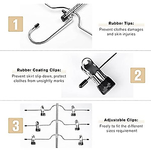 CINKSY Space Saving Pants Skirt Hanger 5 in 1 Pants Jeans Hangers with Non-Slip Foam Padded Metal Skirt Hanger with Adjustable Clips