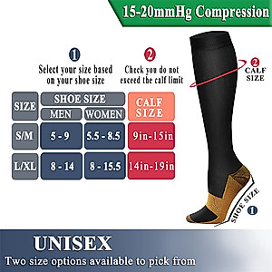 QUXIANG Copper Compression Socks for Women & Men Circulation (8 Pairs) - Best for Running Athletic Cycling - 15-20 mmHg (L/XL,Multi 01)