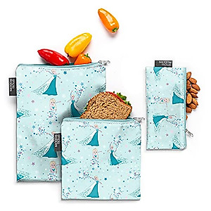 Simple Modern Disney Reusable Snack Bags for Kids | Food Safe, BPA & Phthalate Free, Polyester Zip Pouches | Washable & Refillable Sandwich Bag | Ellie Collection | 3 pack | Frozen Elsa's Snowflake