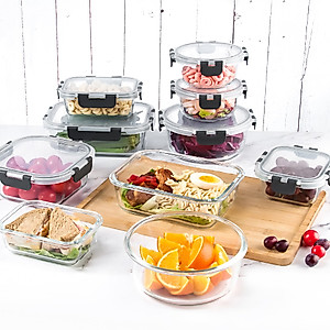 C CREST Food Storage Glass Containers Set of 12 with Locking Lids, Multi-Size, Airtight Seal for Freshness, Perfect for Meal Prep and Storage