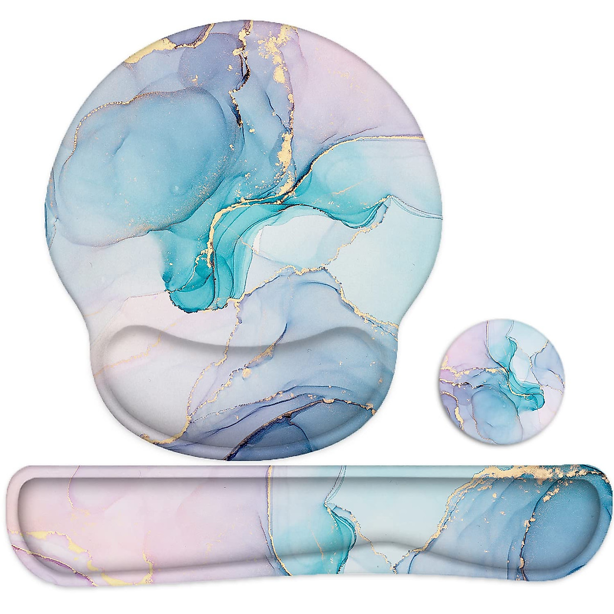 Keyboard Wrist Rest and Mouse Pad with Wrist Support, Ergonomic Memory Foam Mouse Pad for Gaming and Office, Pain Relief Mouse Pad and Wrist Support Set