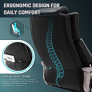 Big and Tall 400lbs Office Chair- Adjustable Lumbar Support Quiet Rubber Wheels Heavy Duty Metal Base, High Back Large Executive Computer Desk Chair, Thick Padded Ergonomic Chair for Office, Black