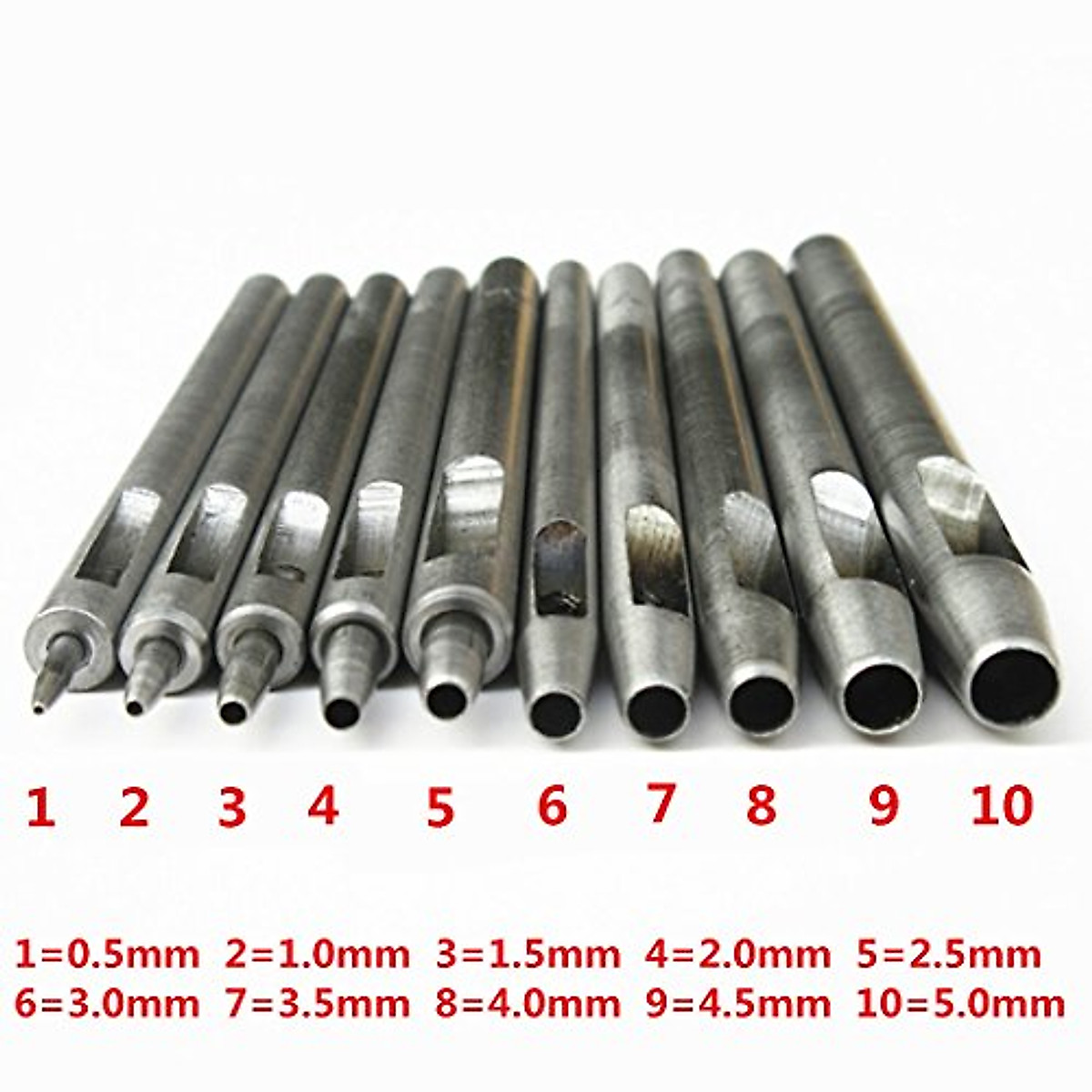 10Pcs Leather Hole Punch Cutter 0.5mm-5mm Leather Working Tools for Leather Watch Bands Belts Canvas Paper Plastics Round Hollow Hole Punch Cutter Tool