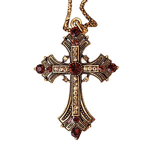 QTMY Vintage Celtic Rhinestone Diamond Cross Long Pendant Necklace for Women Jewelry,God We Trust(2)