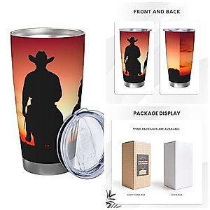 Texas Cowboy Tumbler with Lid and Straw 20oz Stainless Steel Car Cup for Hot and Cold Drinks, Double Wall Insulated Travel Coffee Mug Reusable Drink Thermos Cup Birthday Gifts