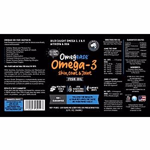 100% Pure Omega 3 Fish Oil for Dogs & Cats - Omegease Supplement for Skin & Coat, Itching, Shedding, Joints & Immune Health (32 oz)