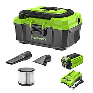 Greenworks 40V (3 Gallon) Cordless Wet / Dry Shop Vacuum + Accessories, 2.0Ah Battery and Charger Included