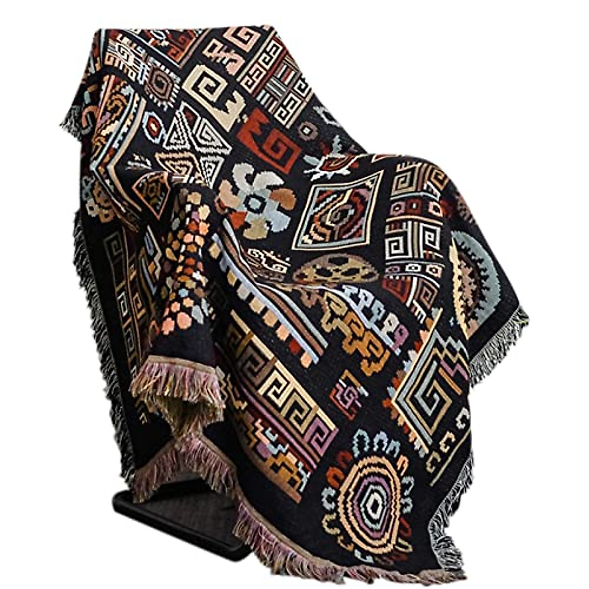 UNIGARDEN Boho Throw Blanket, Cotton Throw Blankets for Couch Soft Chair Beding Bohemian Decor (Small 51X63Inches, Black)