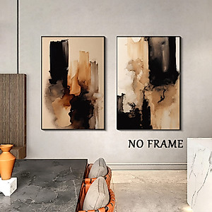 Black And Brown Abstract Wall Art Watercolor Prints Brown Abstract Pictures Terracotta Art Abstract Watercolor Paintings On Canvas Terracotta Artwork Modern Black Brown Poster Art 16x24inchx2 No Frame