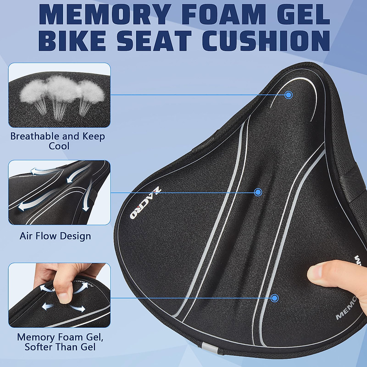 Zacro Bike Seat Cushion, Foam Gel Padded Bike Seat Cover for Men Women, Padding Bicycle Seat Cover Extra Soft Fit for Peloton, Spin Stationary Exercise, Mountain Road Cycling Bike(11x10in)