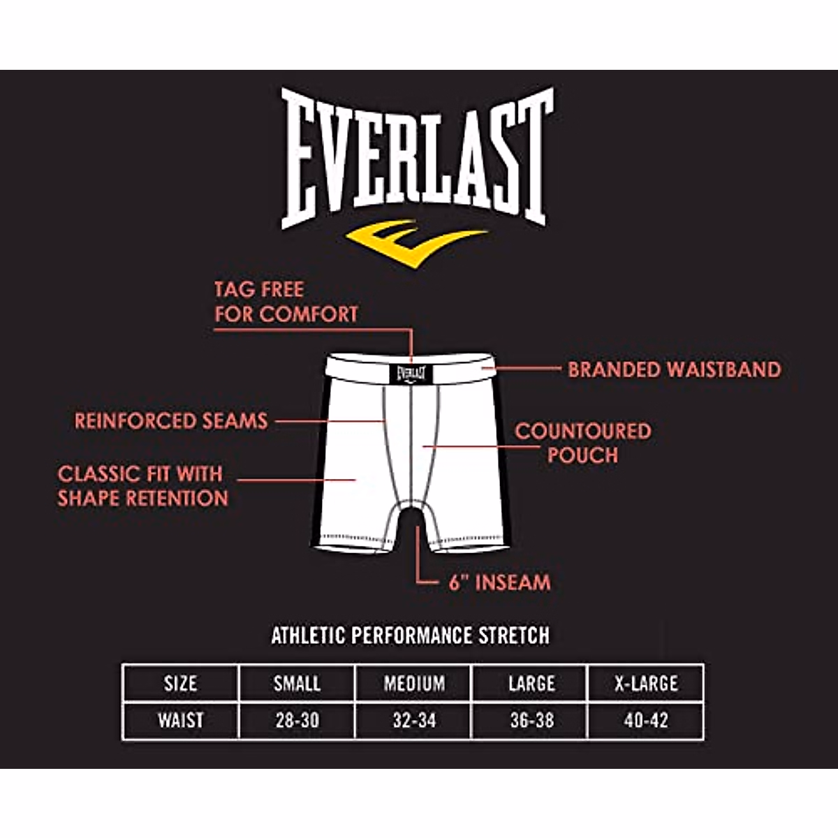Everlast Mens Boxer Briefs, Perfect Boxer Brief for Men Pack of 6 Active Performance Mens Underwear (Medium, Black/Grey/Orange)