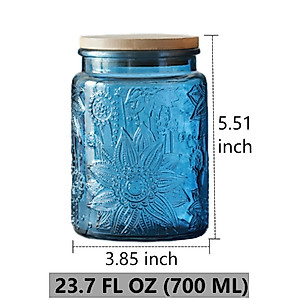 23.7 FL OZ Blue Glass Jars, 2 Pack Vintage Glass Kitchen Storage Counter Jar, Candy Jars with Lids, Blue Mason Jars Hold Coffee Beans, Tea, Cookie, Sugar, Bath Salts & More (Blue)