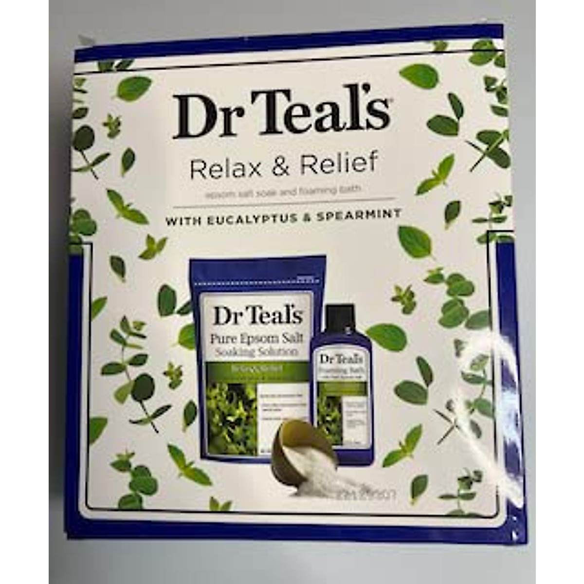 Dr. Teal's Relax & Relief Epsom Salt & Foaming Bath with Eucalyptus & Spearmint, 2 Piece Travel Set 11oz. Bag of Bath Salts & 3oz Bottle of Foam Bath (Eucalyptus)
