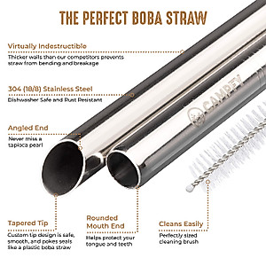 CAMPFY Reusable Boba Cup with Lids and Straw - Bubble Tea Cup - Boba Tea Cup - Smoothie Cup - 2 Glass Wide Mouth Ball Mason Jars 32oz with Bamboo Lids - 2 Angled-Tip Boba Straws