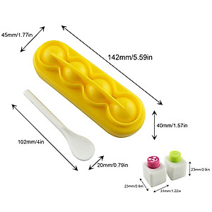 JCBIZ 1Set with 4 Pcs Rice Ball Mould Shaker Ball Shape Sushi Maker Mould and 2 Smile Face Seaweed Punch Embossing Mould Kitchen Tools for Shake DIY Lunch with a Mini Rice Spoon