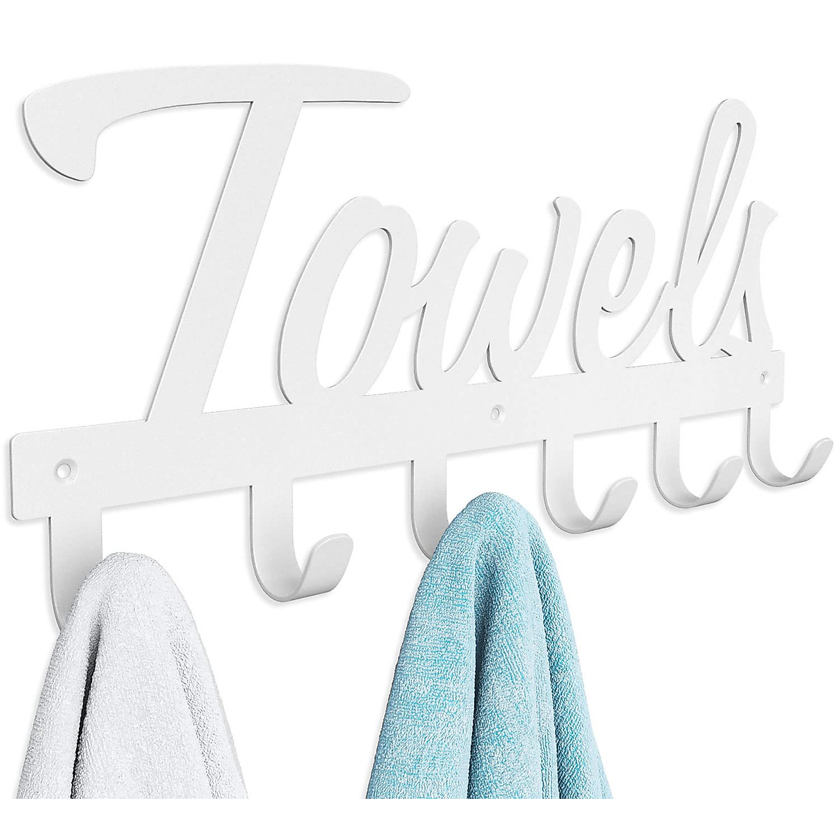Livelab Towel Rack, Towel Racks for Bathroom Wall Mounted, 6 Hooks White Towel Holder for Bathroom Space Saving, Waterproof Rustproof Easy Install Towel Hanger for Bathroom, Pool, Living Room