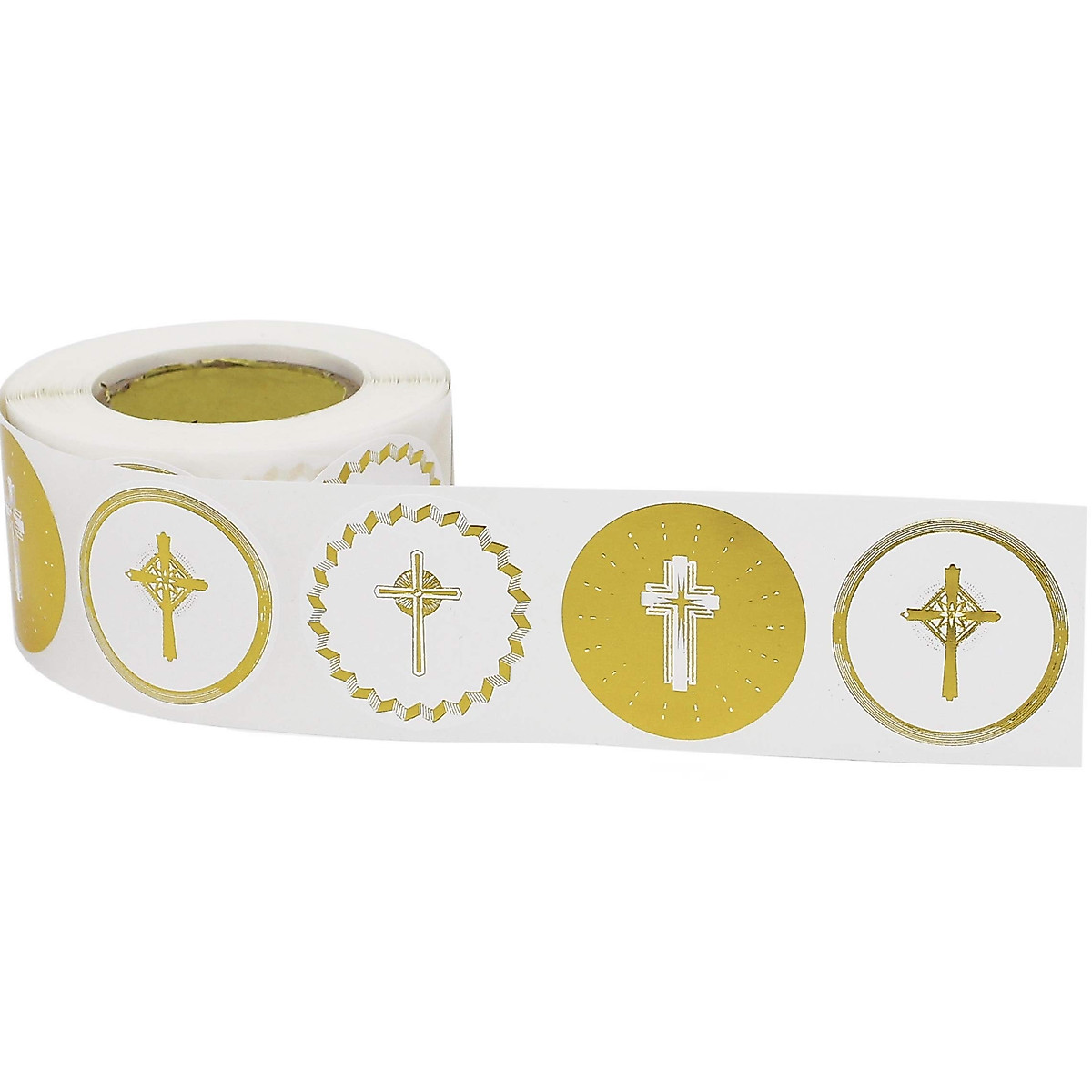 500 Christian Stickers | Faith Stickers for Baptism, Confirmation, Christening, First Communion | Gold Cross Religious Stickers