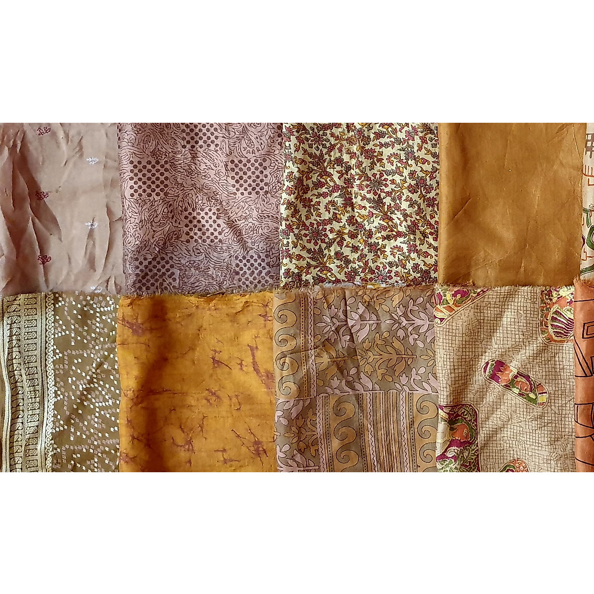 VINTAGEFABULOZ 15 Pcs 12"*20" Vintage Silk Sari Brown Fabric Scrap Remnant's for Journal Scrapbook Craft Project Jewelry Applique DIY Gift Wrap