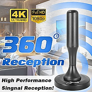 TV Antenna, Digital TV Antenna Indoor for Smart TV, 360° Reception & Strong Magnetic Base Digital HDTV Antenna, Long Range Reception- Support 4K 1080p Fire tv Stick and All TV's - 10ft Long Cables