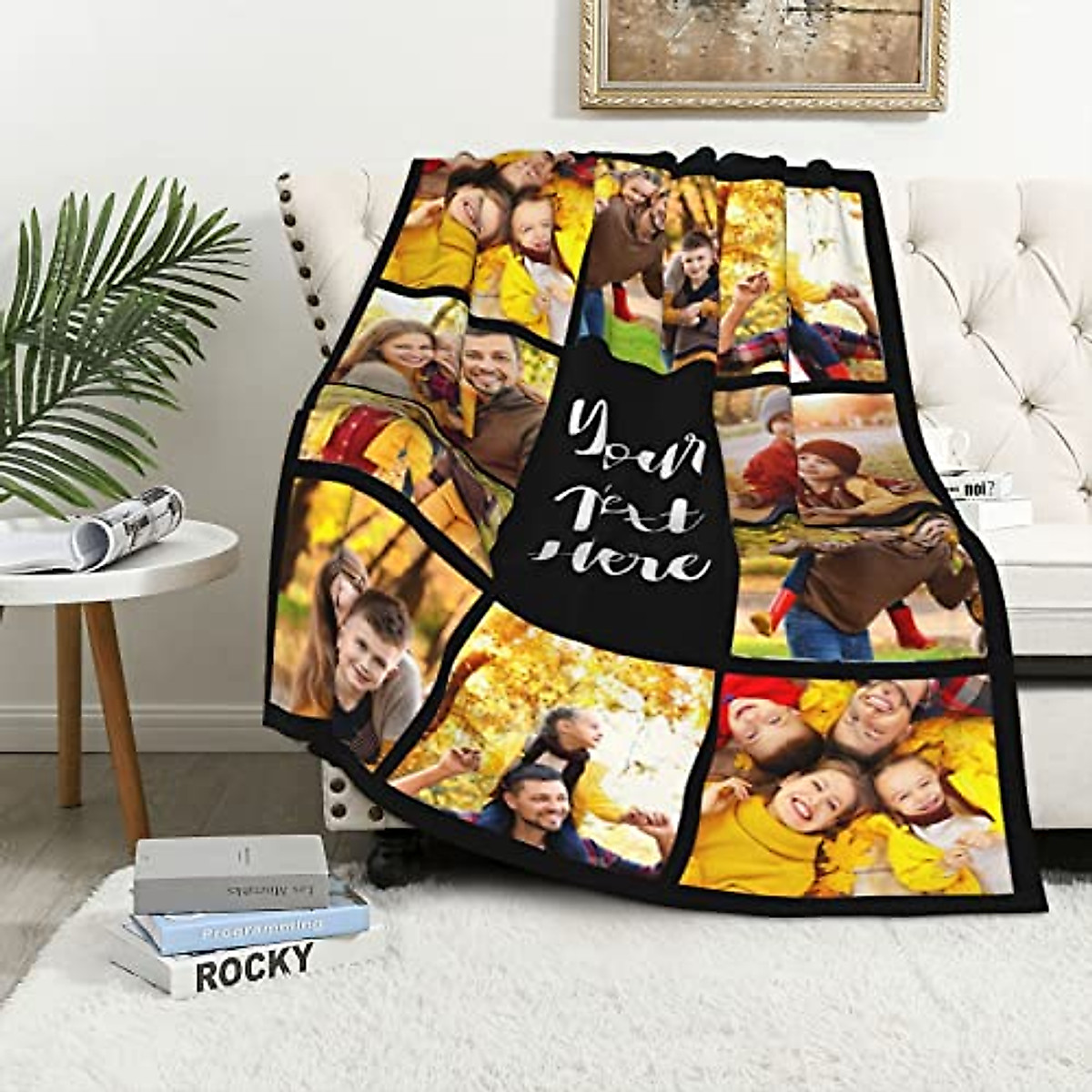 D-Story Custom Blanket with Text Picture Collage Customized Blankets, Birthday Personalized Throw Blanket for Father, Mom, Kids, Dogs, Friends or Lover (10 Photos) Made in USA