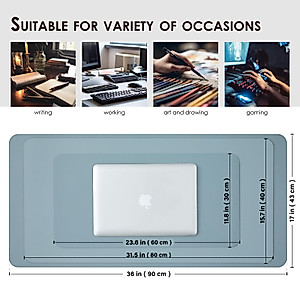 Compact Leather Desk Mat - Small Non-Slip PU Desk Pad for Office and Home - Desk Organization and Accessories - Ideal for Large Mouse Pad and Small Desk Mats on Top of Desks (Light Blue,23.6"x 11.8")