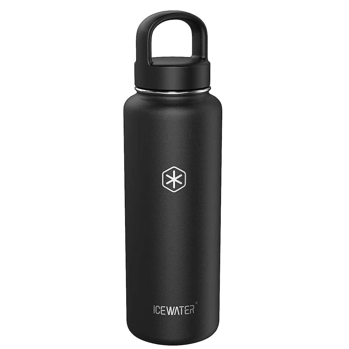ICEWATER-40 Oz Stainless Steel Water Bottle With Soft Auto Straw & Wide Mouth Lids, Double Walled Vacuum, Mouthpiece DustProof, Lock Feature, Pop-up Tops, One-handed Operation (40 Oz, Black)