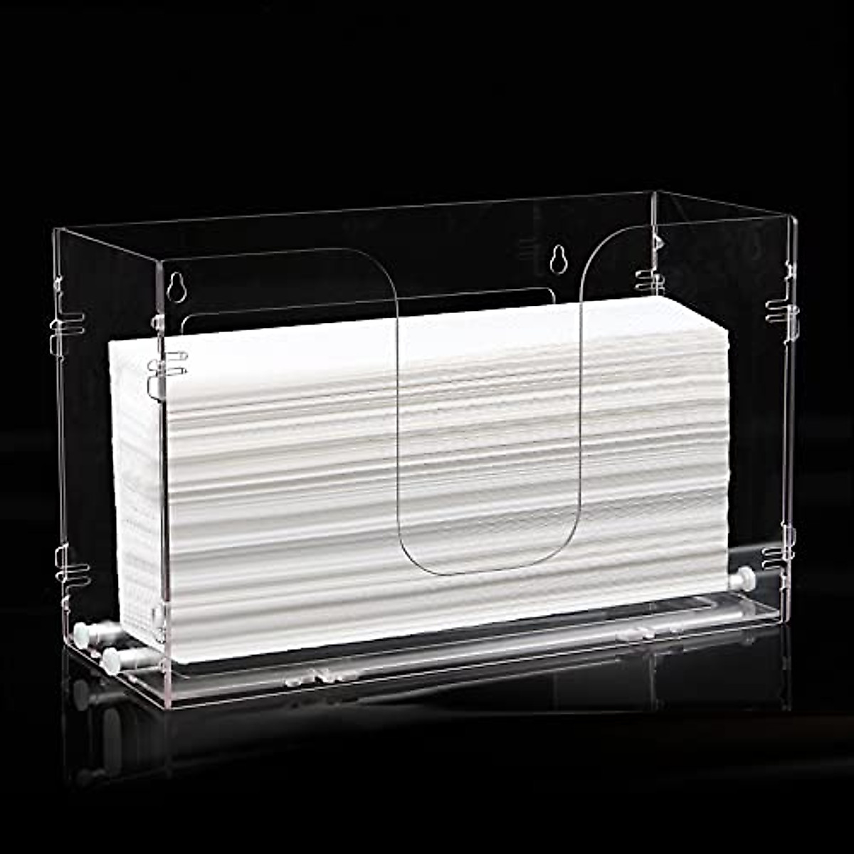 Evron Paper Towel Dispenser Countertop & Wall Mount Clear One-Hand Pull C Fold Z Fold Trifold and Multifold Paper Towel Holder (Simple Snap-on Assemble Before Use)