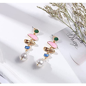 Pearl Dangle Earring for Women Girl, Irregular Colorful Oil Baroque Design, Culture Style AAAA Cubic Zirconia 14K Gold Pearl Earring Gift for Women Girl (Pearl-glazed)