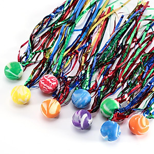 Pllieay 24 Pieces Comet Balls, Assorted Bouncy Balls with Colorful Streamers, Rubber Balls for Kids Party Favors, Prizes, Birthdays Gift