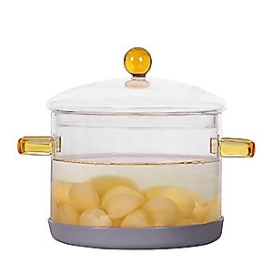 Tzerotone Glass Pots for Cooking on Stove, 2 L/67 FL OZ Heat-resistant Glass Clear Pot and Pan with Lid, Glass Simmer Pot Set for Noodle, Soup, Milk,Tea, Glass Saucepan Stove and Dishwasher Safe