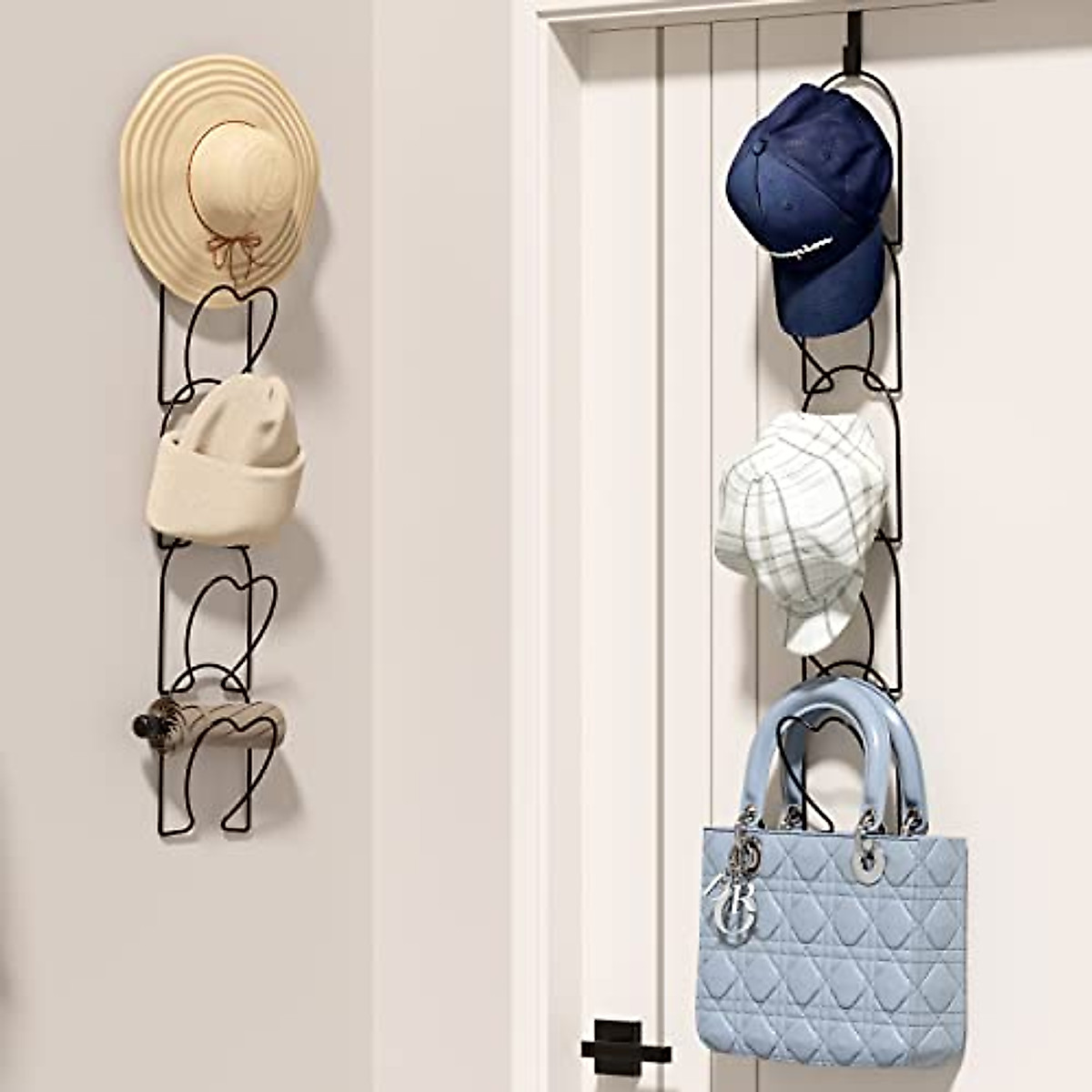 LINFIDITE 10 Pack Hat Rack Hanger Holder Organizer Closet Hanging Baseball Cap Display Storage Rack Wig Rack Over Door Wall Mounted for Scarves Handbags Towels Clothes Ties w Hanging Hook Black