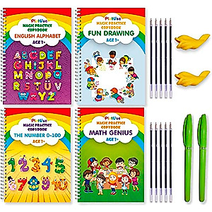 Magic Ink Copybooks for Kids Reusable Handwriting Workbooks - Children's Calligraphy Tracing - Early Education Magic Practice Book - Sank Letters (4 Books with Pens)