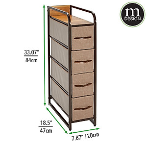 mDesign Slim Steel Frame Organizer Dresser Unit, 4 Removable Fabric Drawers/Metal Top, Furniture for Entryway, Hallway, Bedroom, Office, Closet Organization, Lido Collection, Coffee/Espresso Brown