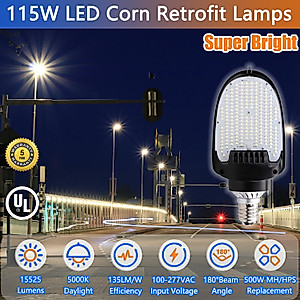115W LED Shoebox Corn Retrofit Lamp, 16100LM 5000K LED Retrofit Corn Light Bulb Rotatable E39 Mogul Base, 180° LED Paddle Bulb (500W MH Equiv.) for Parking Lot Wall Pack Flood Lighting Fixture (4)
