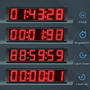 GANXIN 5 Inch LED Race Clock with Tripod for Running Events,Marathon Countdown Clock,Gym Timer Clock,Count Up,Stopwatch,Wireless Remote Control&APP Control,5 Levels Brightness Adjustable (Red)