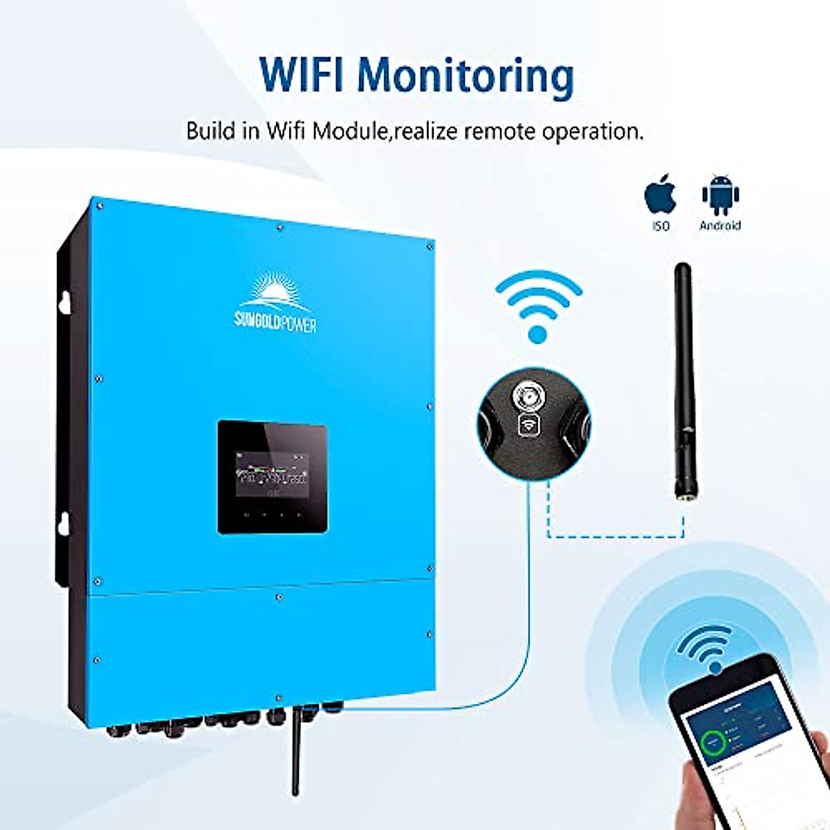 SUNGOLDPOWER UL1741 6000W 48Vdc Hybrid Solar Inverter, AC 240V Input, AC 120V/208V/240V Output Split Phase Inverter, AC Coupled, IP65 Rating Waterproof Inverter for Grid Tied and Off Grid System