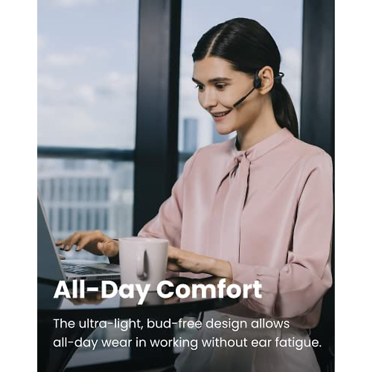 Aftershokz OpenCommUC(Rebranded as Shokz OpenComm UC) - Bluetooth Stereo Computer Headset with Loop100 USB-A Adapter-Bone Conduction Wireless PC Headphones for Home Office Business Use, with Bookmark