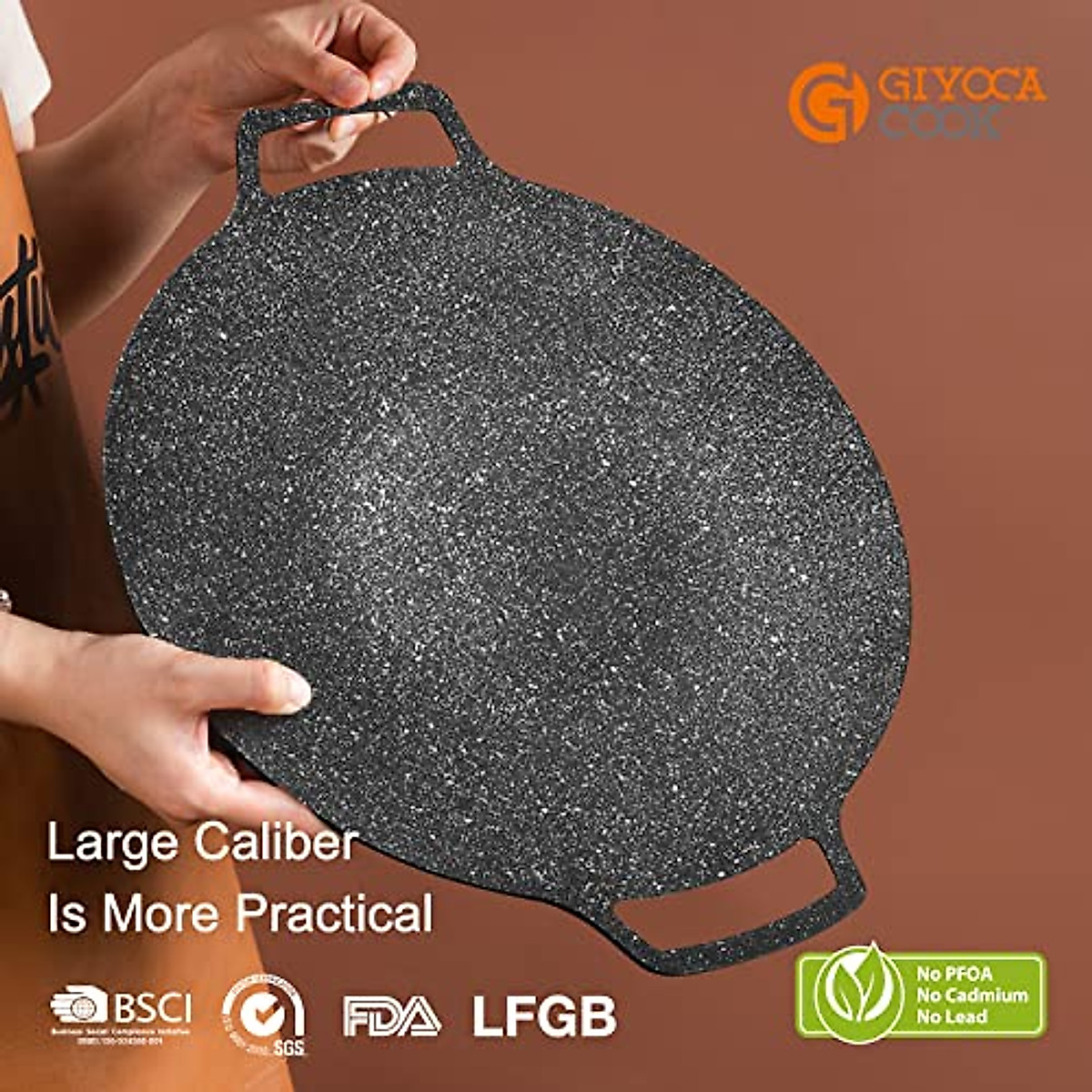giyoca cook New Generation Die-casting 8 in 1 Korean BBQ grill pan, Non-stick Granite Coating, stovetops and Induction Compatible,Round Griddle pan, PFOA free Toxin free (Granite Black, 11.8 inches)