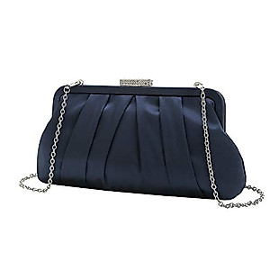 CHARMING TAILOR Classic Pleated Satin Clutch Bag Diamante Embellished Formal Purse for Wedding/Prom/Black-Tie Events (Navy)